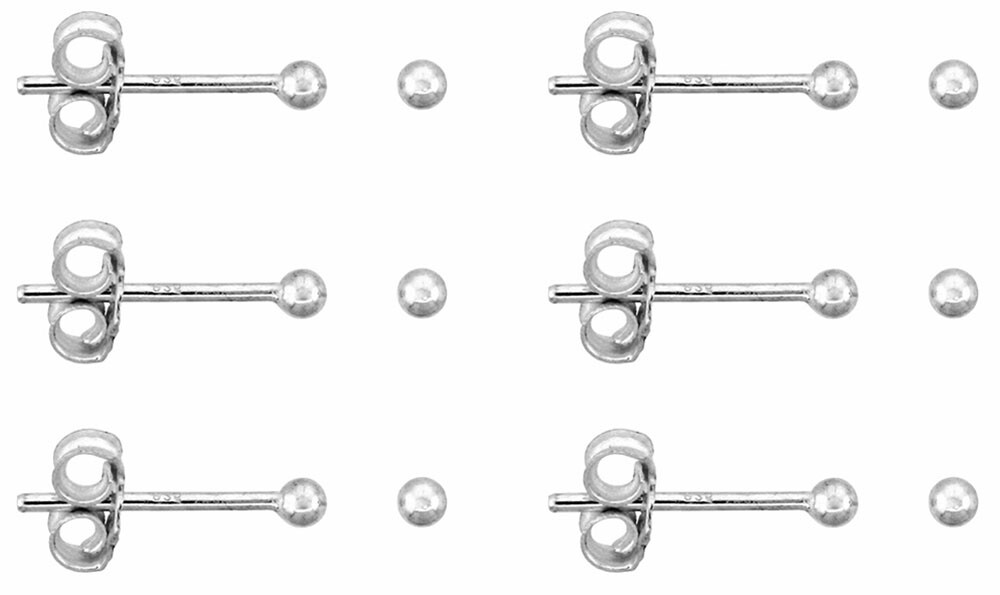3 New Pairs Solid Sterling Silver 2mm TINY Ball Stud Earrings or ...
