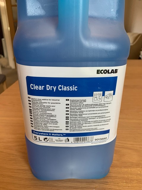 Ecolab Clear Dry Classic 5 Litre Rinse Aid Glass Concentrated Pub Bar ...