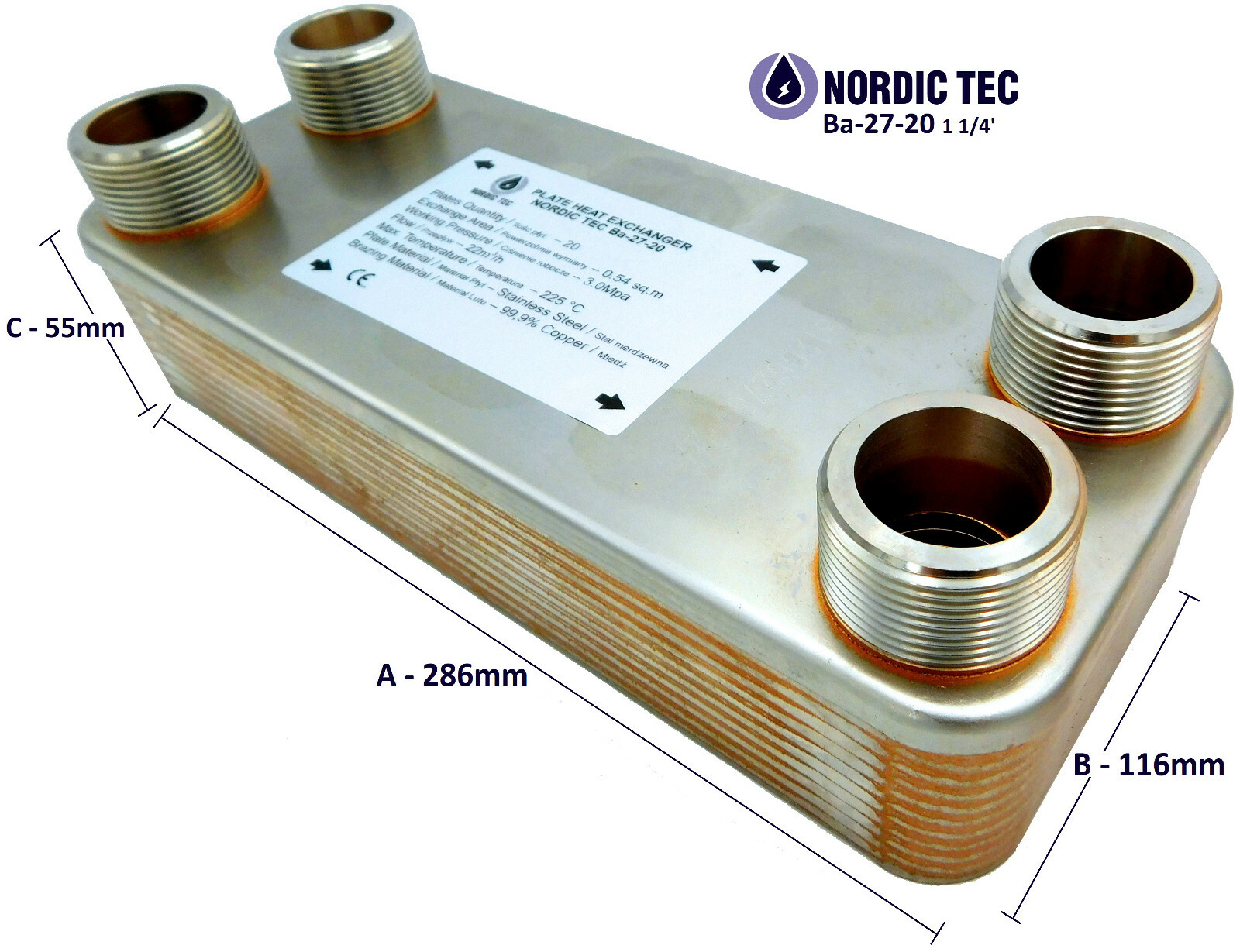 Edelstahl PlattenWärmetauscher Wärmetauscher NORDIC Tec 125-285kW 1 1/4 ...