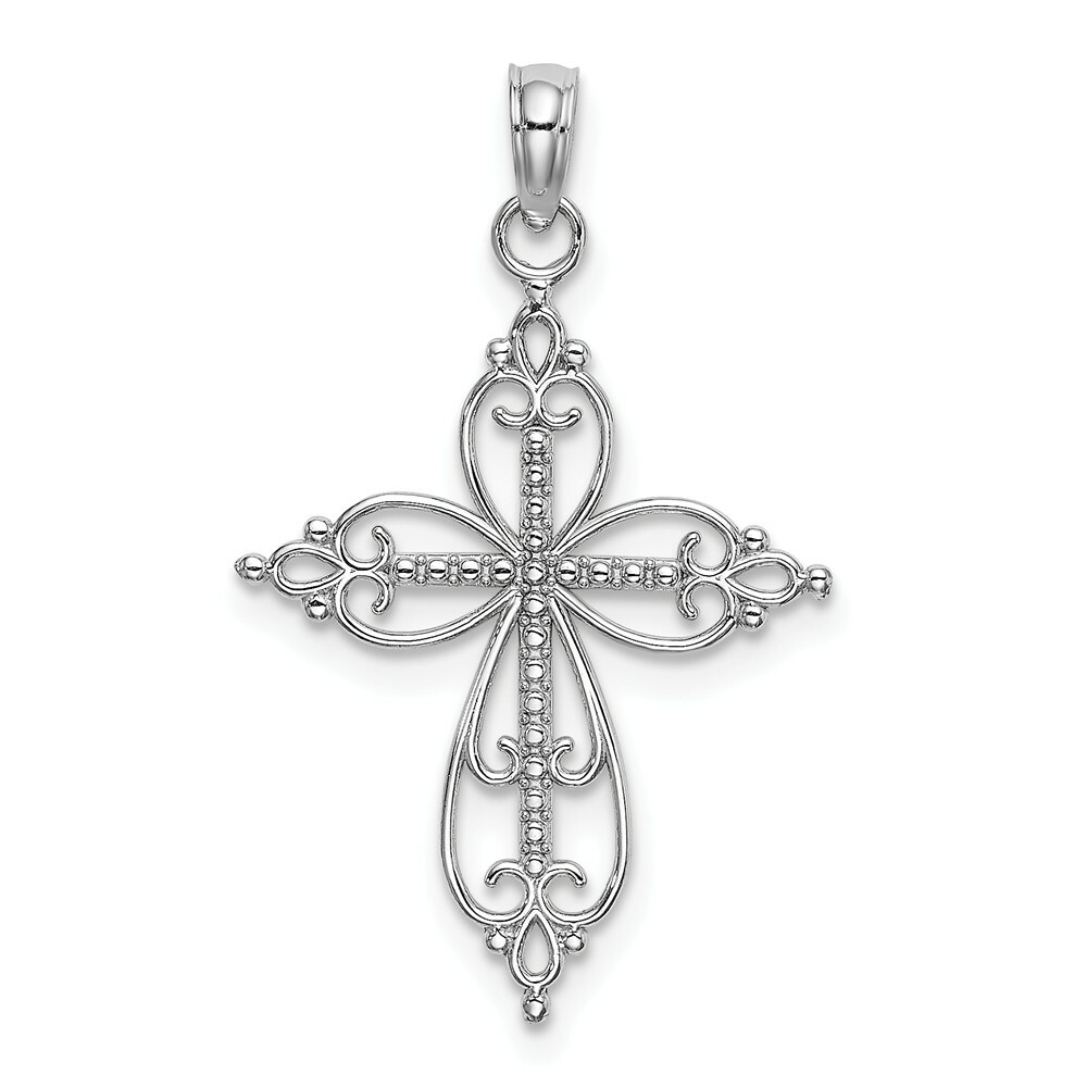 14k 14kt White Gold Beaded Cross Charm PENDANT 23.5 mm | eBay