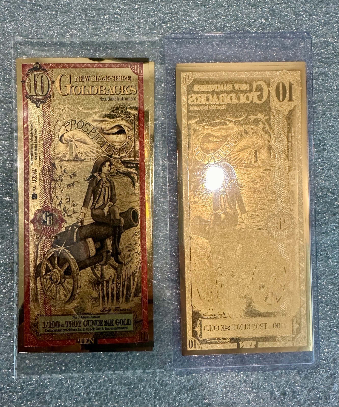 10 NEW HAMPSHIRE Goldback 1/100 oz 24K Pure Gold Aurum Gold Foil Note ...
