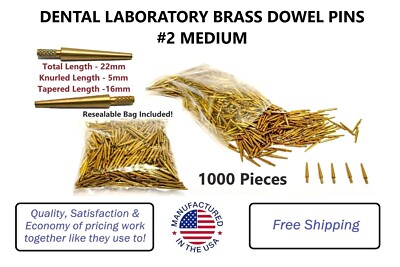 1000 Dental Lab Brass Dowel Pins #2 Medium 22mm Die Stone Model Crown ...