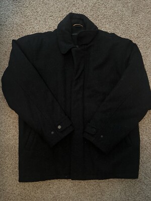 Perry Ellis Portfolio Mens Sz L Wool Blend Zip Charcoal Black Winter ...