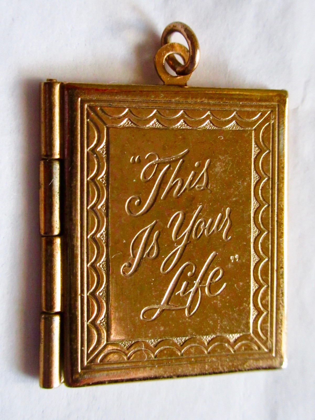 Antique Art Deco Book Shaped Locket Pendant GP 1920s - Gem