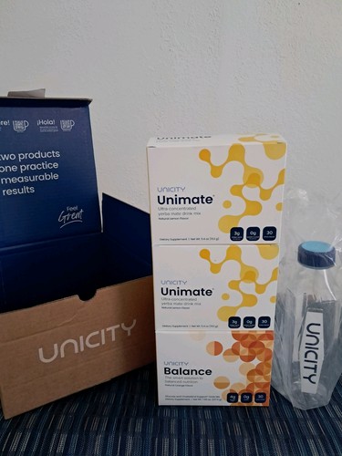 New Unicity Unimate Lemon 60 Packets & Balance 30 Pack with Bottle ...