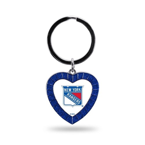 New York Rangers Metal Keychain, Team Color Rhinestone Heart, 3 Inches ...