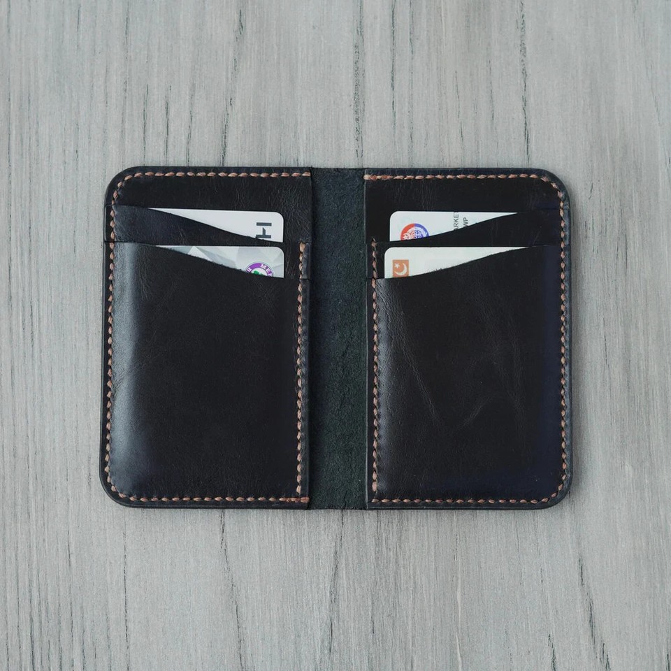 Genuine Handmade Full Grain Pure Leather Bifold Vertical Wallet for Men ...