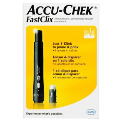 Accu-Chek FastClix Lancing Device + 6 Lancets Blood Glucose Testing Pen ...