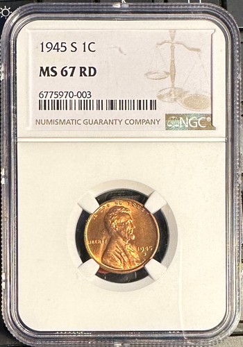 NGC MS 67 RD - 1945 S Lincoln Wheat Cent - NGC Price Guide $100 | eBay