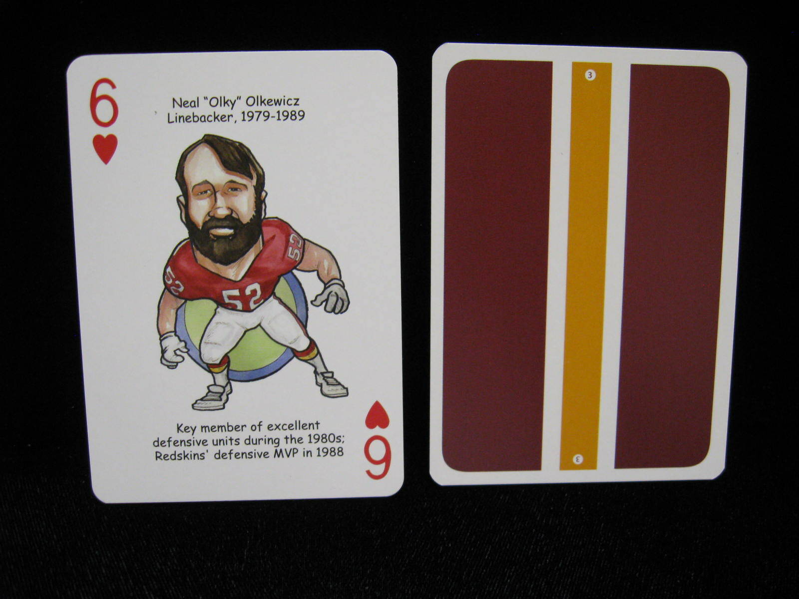 Neal Olkewicz Washington Redskins 6 of Hearts Hero Decks Playing Card ...