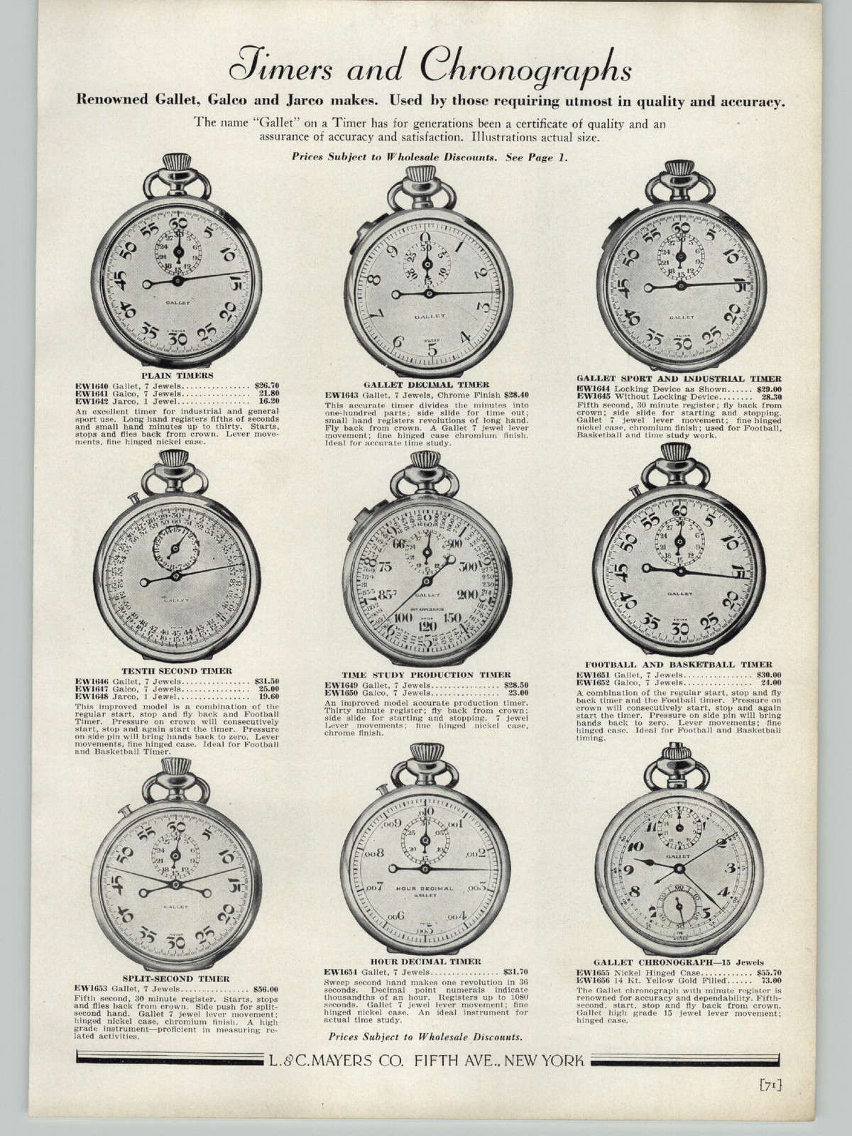 1936 PAPER AD Gallet Galco Jarco Pocket Timers Chronograph Football ...