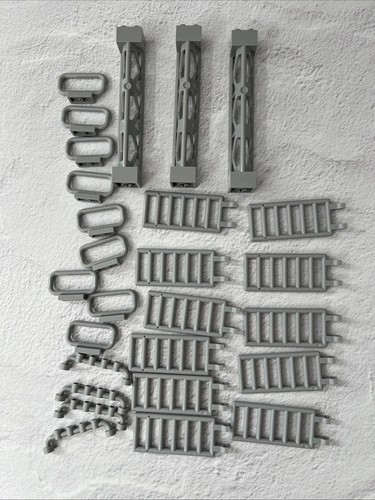 LEGO LOT LIGHT BLUISH GRAY 27 PCS GATE RAILS FENCE LADDER CLIPS SUPPORT ...