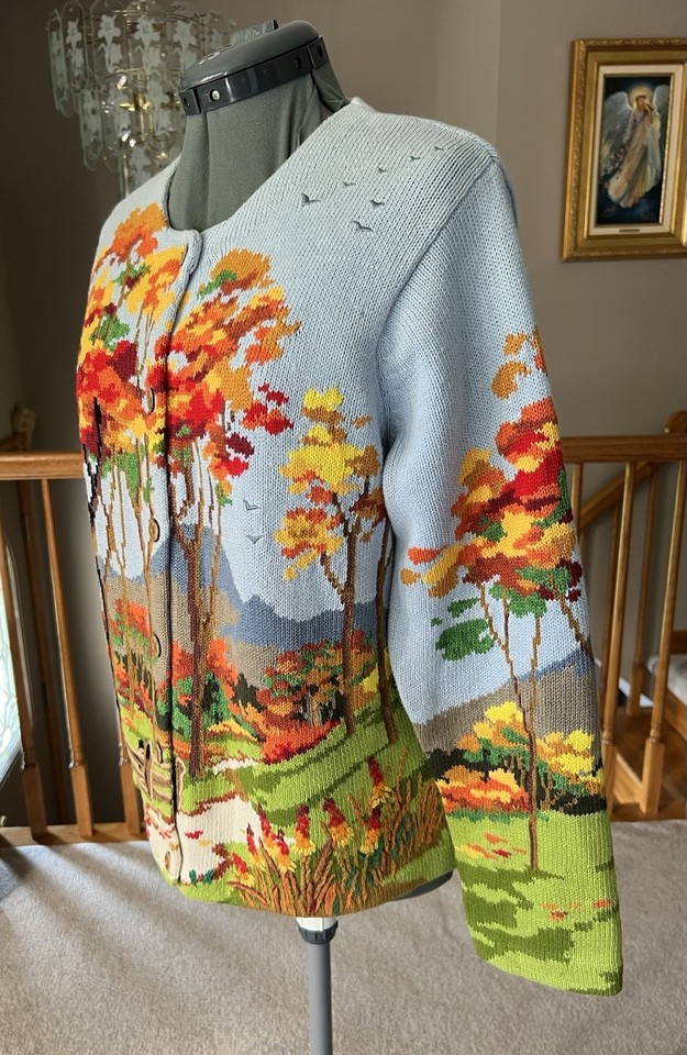 RARE Design Options M Fall Leaves Autumn Bicycle Sweater cardigan ...