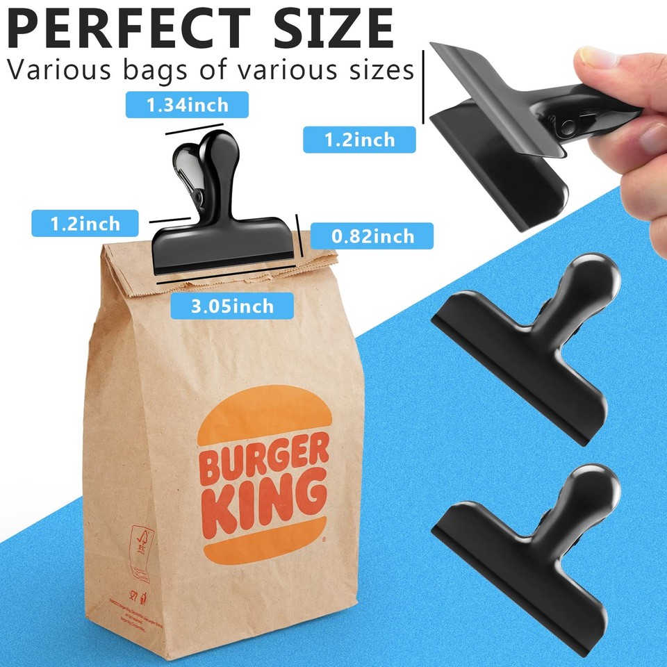 20 Pack 3 Inch Wide Stainless Steel Chip Clips Bag Food Heavy Duty ...