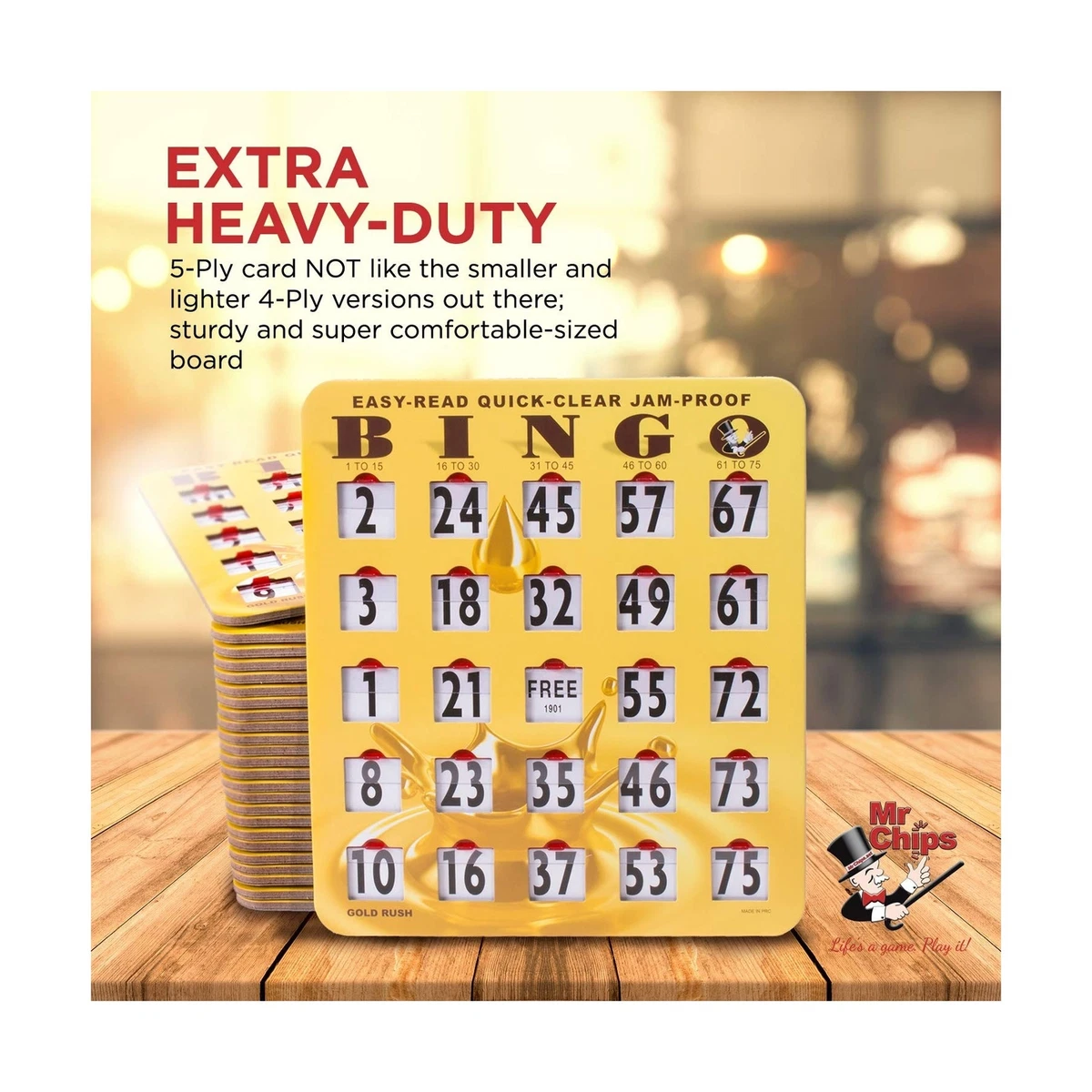 Slide Bingo Cards MR CHIPS Bingo Set - 100 Deluxe Woodgrain Cards With ...