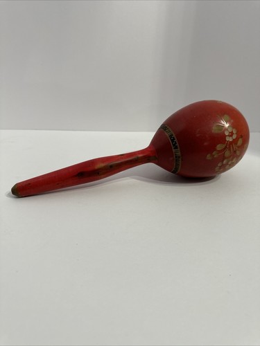 Vintage Wooden Red Maraca Floral craved 10 In | eBay