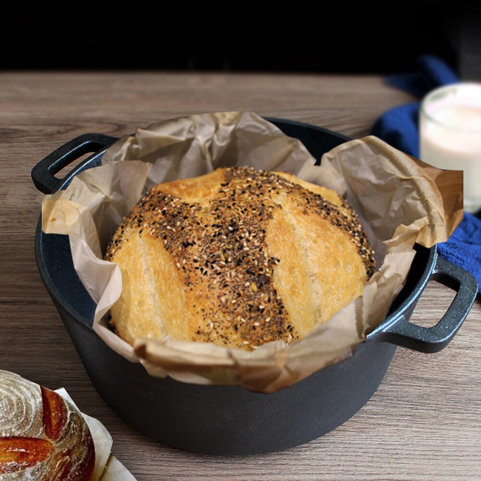 Cast Iron Casserole Pot Pan Cooking Camping Stew Dutch Oven Stockpot ...