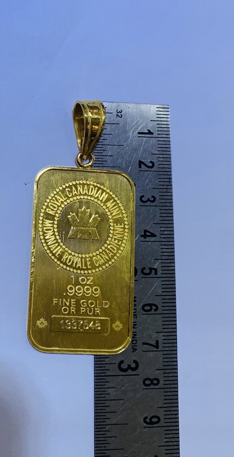 24K Solid Yellow Gold Shaped Rectangle 1 OZ Pendant (Hook 98%Gold 34 ...