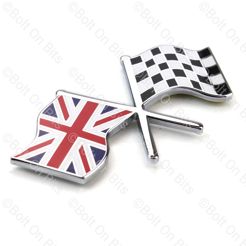 Union Jack Chequered Flags Badge Metal Enamel Self Adhesive MG ZR ZS ZT ...