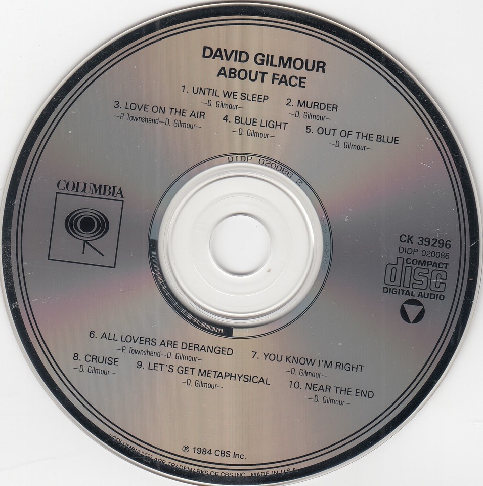 David Gilmour - About Face (CD, 1984, Columbia) EARLY DADC PRESS PINK ...