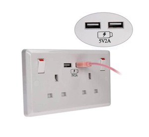 13A 2 Gang Switched Wall Power Socket Home Mounted 2.1A Dual USB Port ...