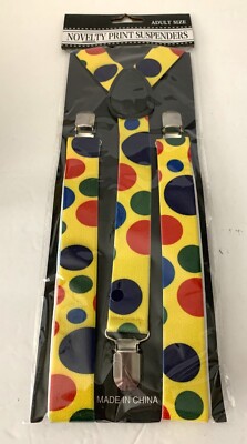 Adult POLKA DOT CLOWN Costume SUSPENDERS OS NEW Clip On Braces DOTS ...