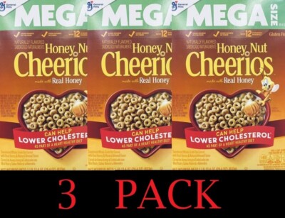 3x HONEY NUT CHEERIOS MEGA SIZE Gluten Free Whole Grain Oats Cereal 29. ...