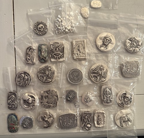Hand Poured Silver Bullion Lot - .999 Fine Bars and Art Rounds ...