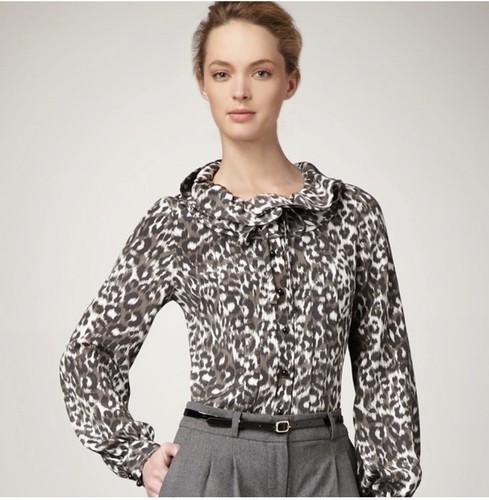 $295 KATE SPADE Vintage 'Lynette' Leopard Print Silk Ruffled Blouse ...
