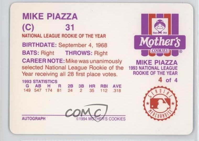 1994 Mother's Cookies Mike Piazza Food Issue Mike Piazza #4 HOF | eBay