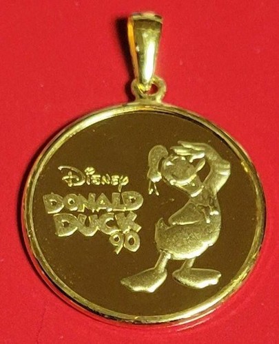 Pure Gold Donald Duck Medal Pendant 24K 90th Anniversary 3.5g 1/10 oz ...