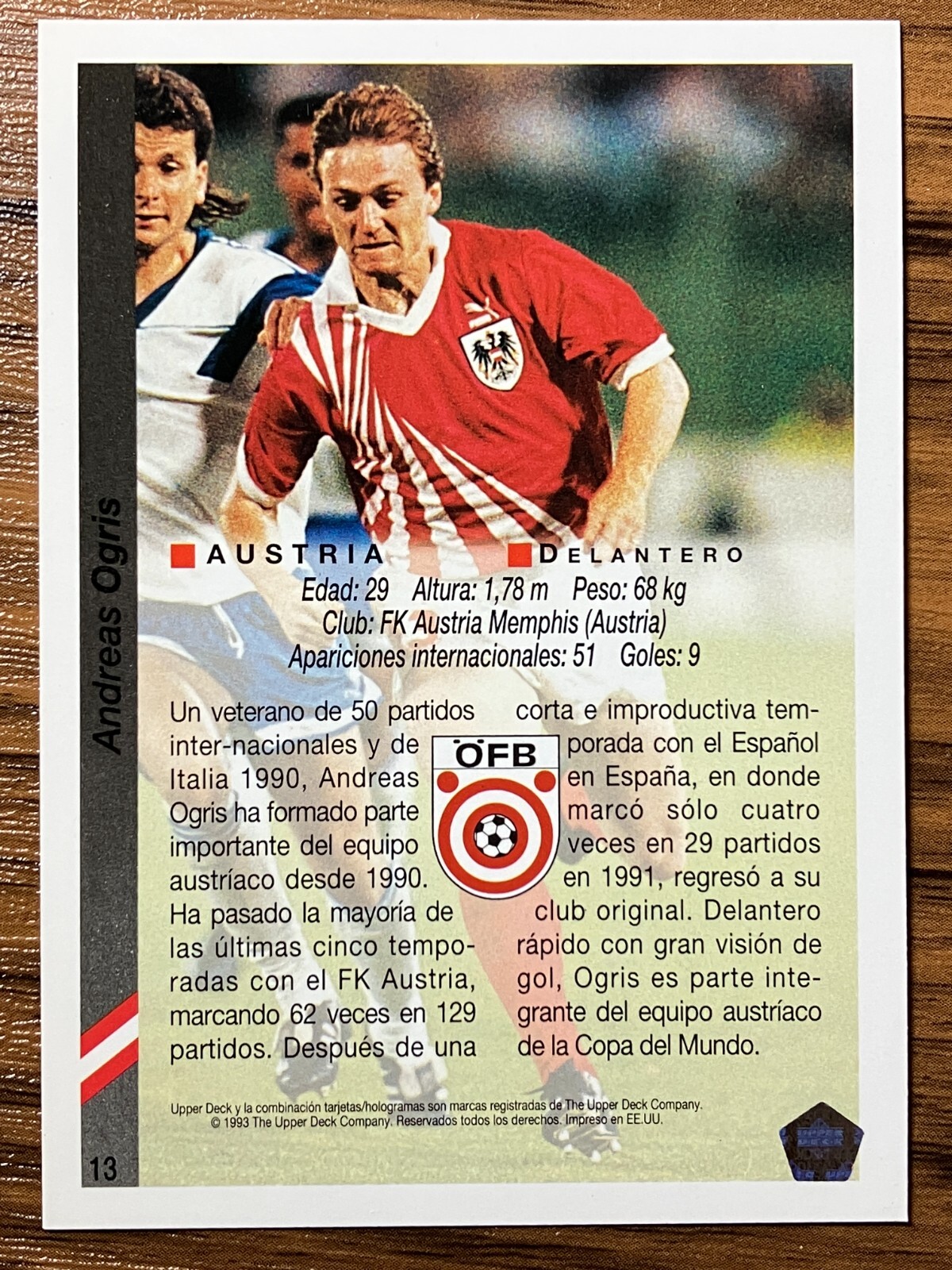 Upper Deck 1993 World Cup USA Soccer Card #13 Andreas Ogris Austria | eBay