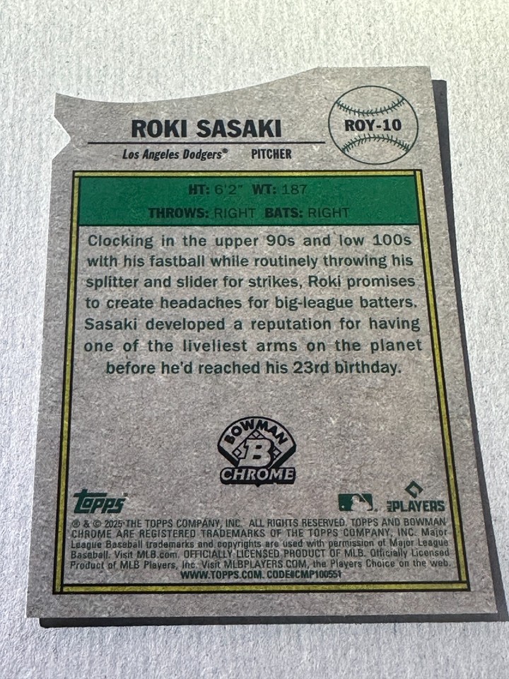 2025 Bowman Rookie of the Year Favorite Die Cut Roki Sasaki #ROY-10 ...