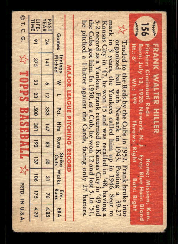 1952 Topps #156 Frank Hiller RC - G-VG - EXACT SCAN - LOW GRADE SET ...