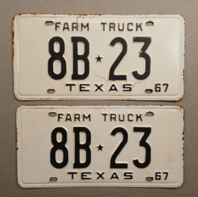🐾 1967 TEXAS "FARM TRUCK" LICENSE PLATE PAIR (8B-23) UNUSED NOS | eBay
