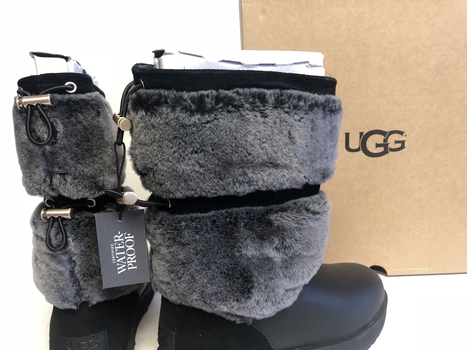 UGG Australia REYKIR Black LEATHER SHEEPSKIN WATERPROOF BOOTS 1018604 ...