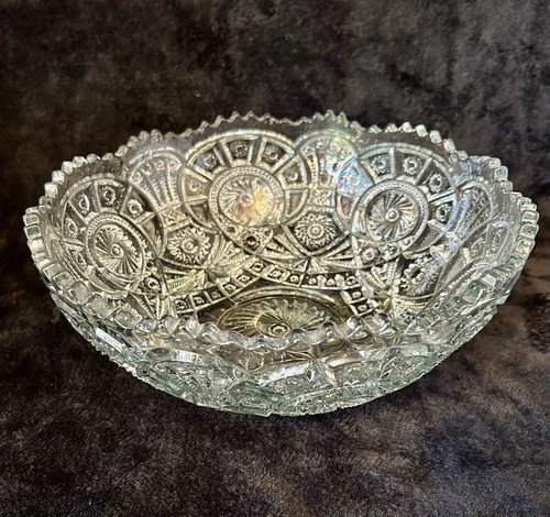 Antique American brilliant Period ABP cut glass sawtooth 12 inch bowl ...