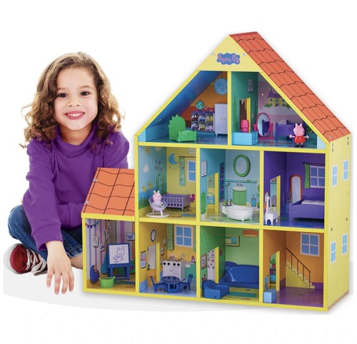 Peppa Pig Big Family Wooden Play House with Baby Evie, Peppa &, Lights ...