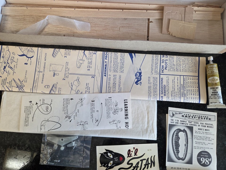 VINTAGE CARL GOLDBERG "LIL SATAN" U-CONTROL STUN COMBAT WOOD PLANE ...