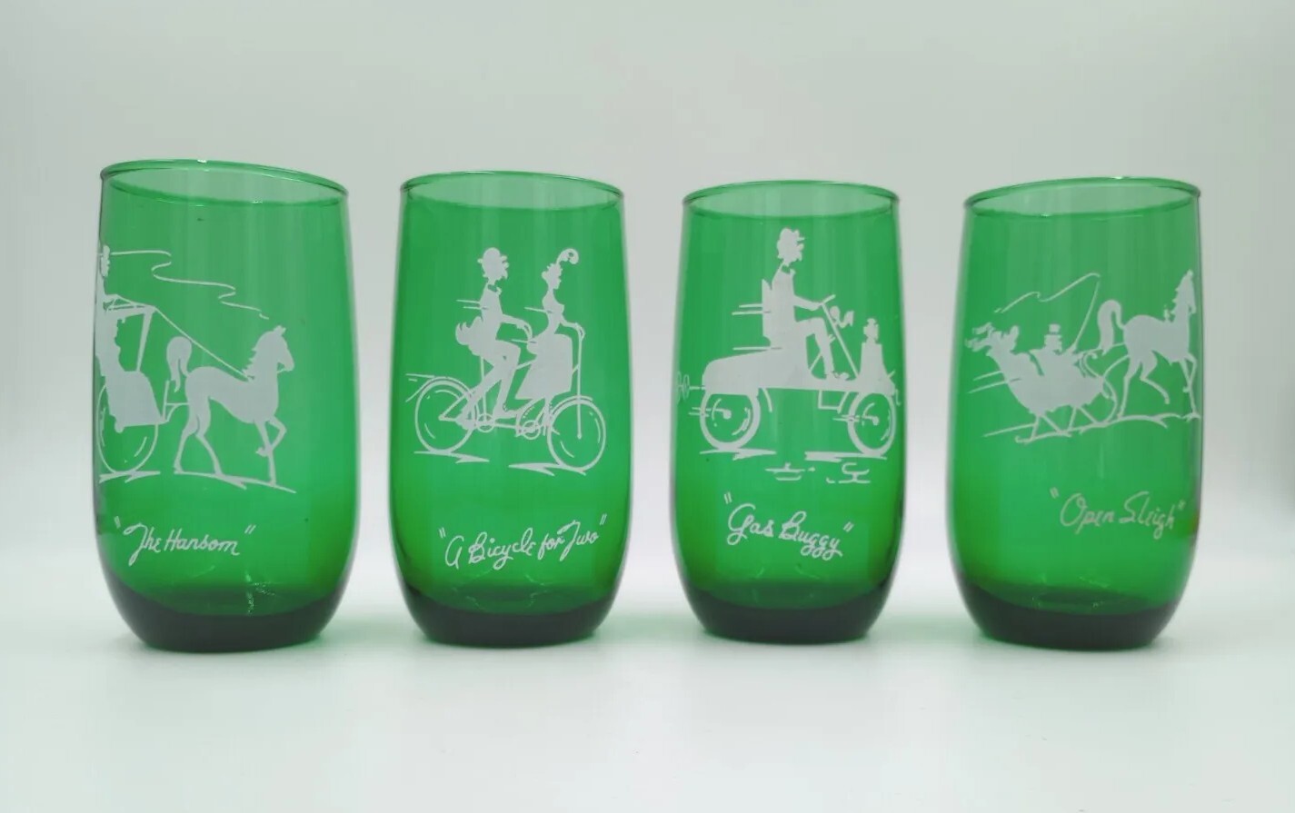 Anchor Hocking Forest Green Roly Poly Gay Nineties Themed Set of 4 | eBay