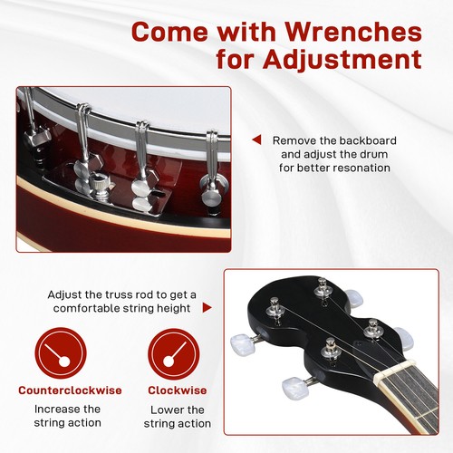 5 String Right Handed Banjos Set with Closed Solid Sapele Back ...