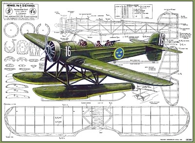Model Airplane Plans (FF/RC): Heinkel He5 (S5) Hansa Scale 38" Seaplane ...