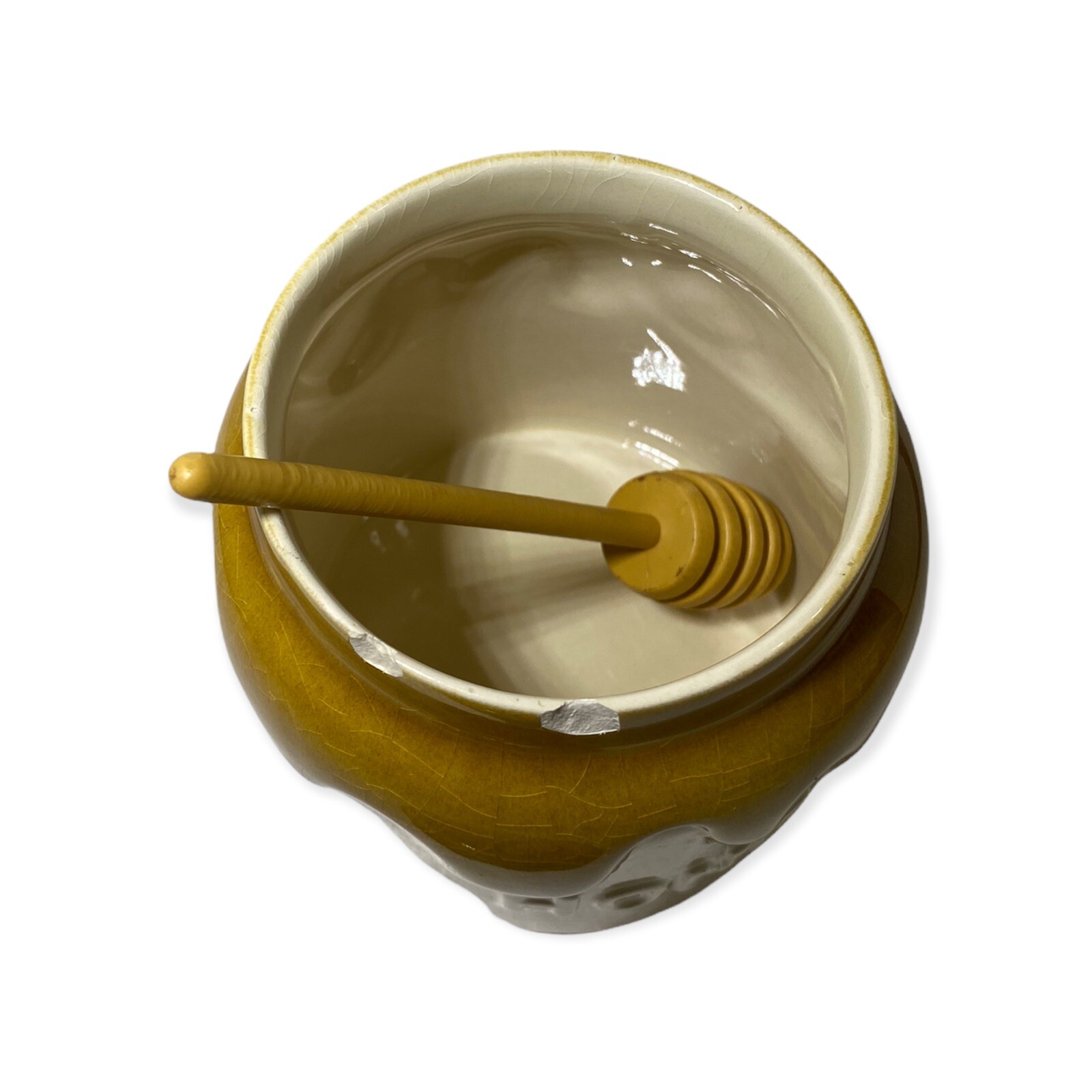 Ceramic Stoneware Honey Pot Jar Honey Lid & Dripper Yellow Chipped | eBay