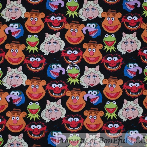 BonEful Fabric FQ Cotton Quilt Black MUPPETS Disney Kermit Frog Miss ...