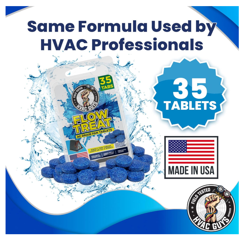 Flow Treat AC Drain Pan Tablets 35Pk - Prevents Odors, Keeps HVAC Clean ...