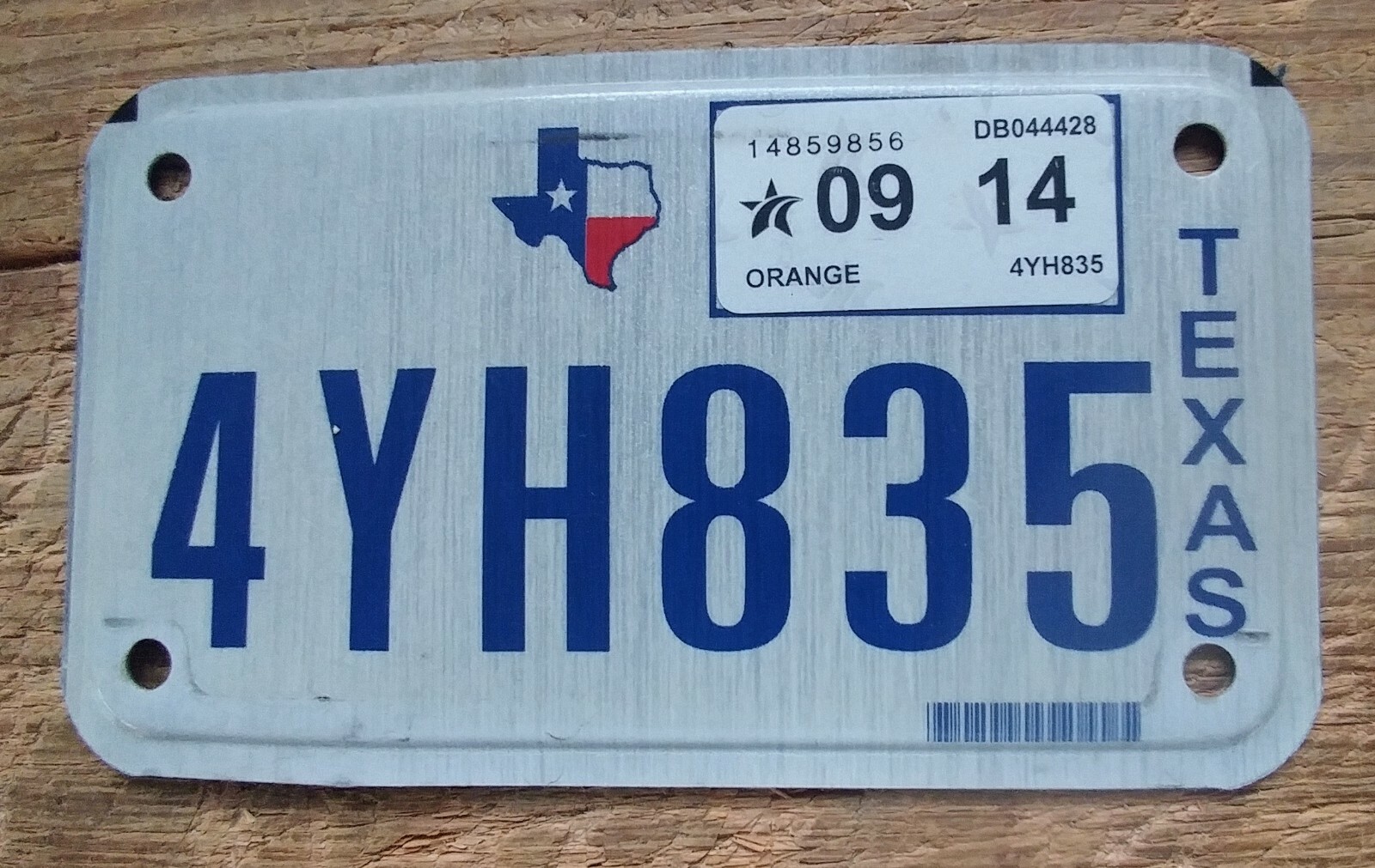 Texas Motorcycle License Plate / Tag - Authenic - ORANGE County - 4YH ...