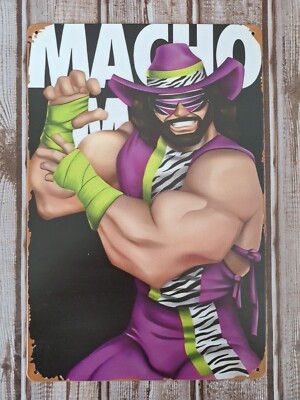Macho Man Randy Savage Metal Sign Pro Wrestling Purple Neon Green 12" x ...