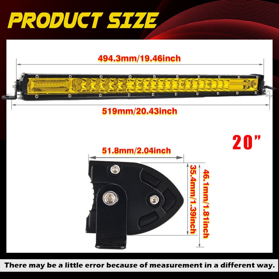 20" inch 1200W yellow Led Light Bar Spot Flood Combo Work 4WD Truck SUV ...