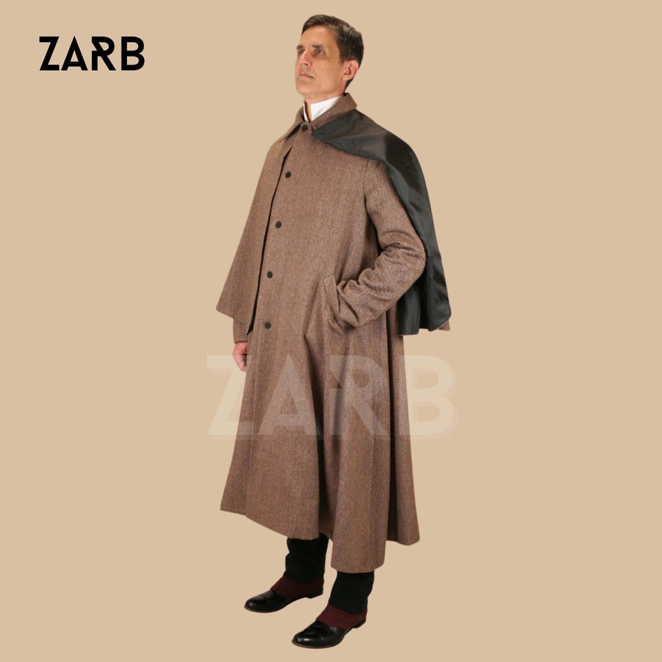 Men's Inverness/ Ulster Cape Coat - Brown Wool, Christmas Inverness ...