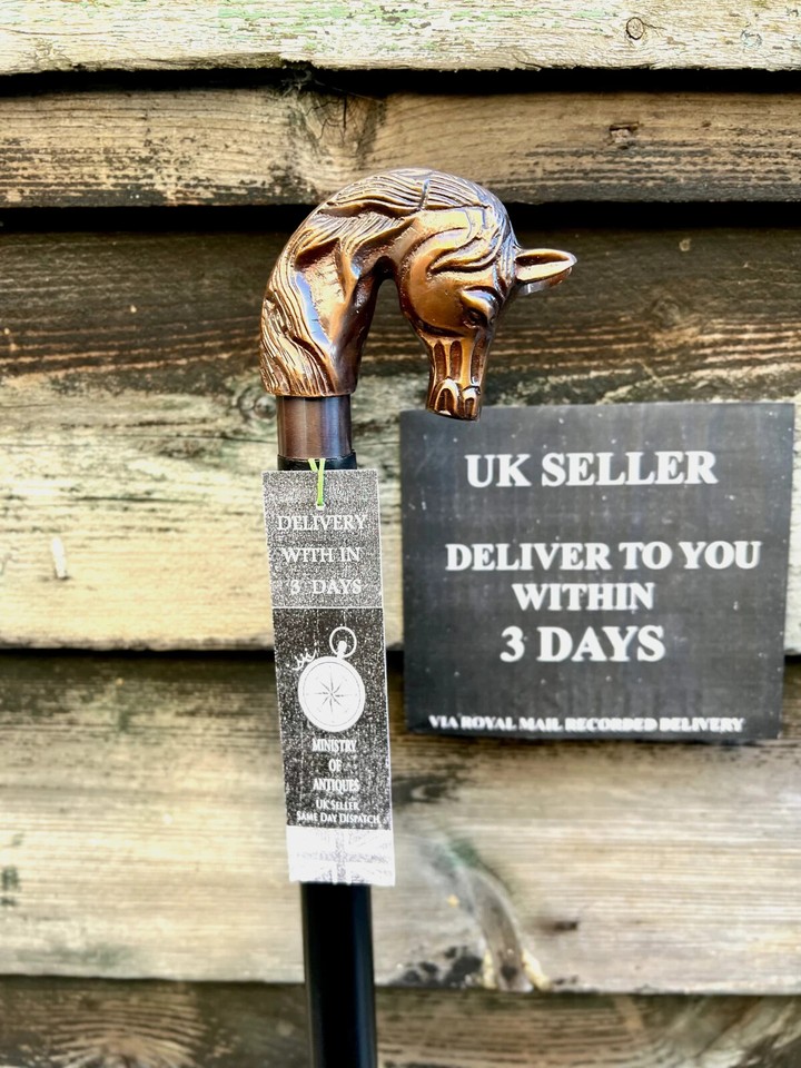 Horse Handle Elegant Sturdy Black Colour Foldable Wooden Walking Stick ...